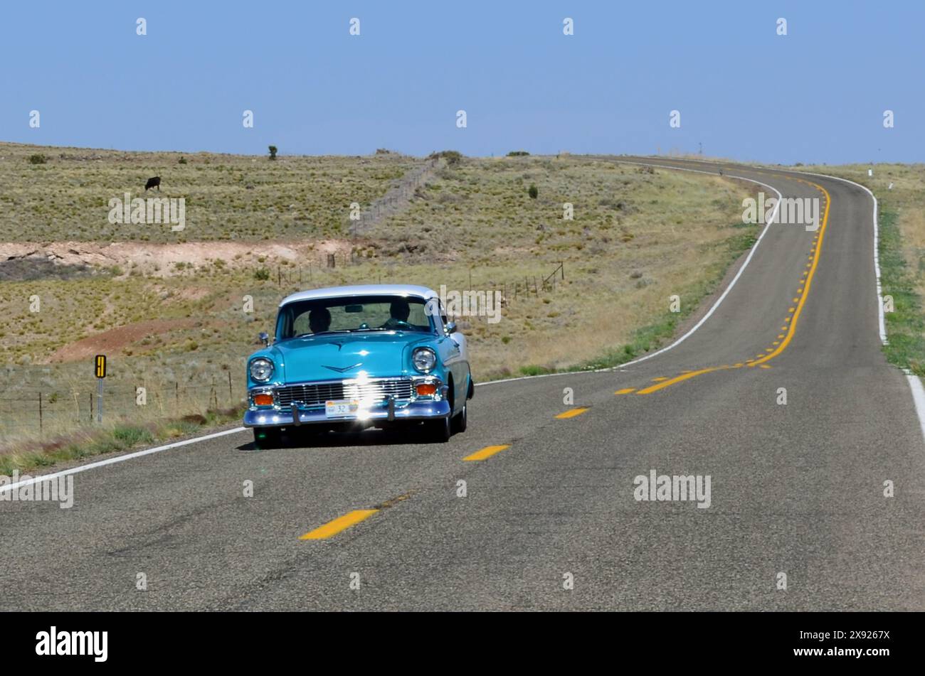 Shiny Blue Vintage Cadillac Car Cruising on Route 66, Seligman, Arizona ...