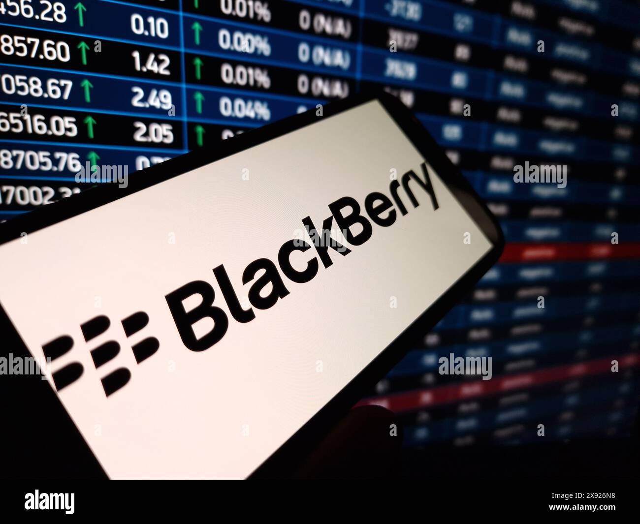 Konskie, Poland - May 27, 2024: BlackBerry company logo displayed on ...