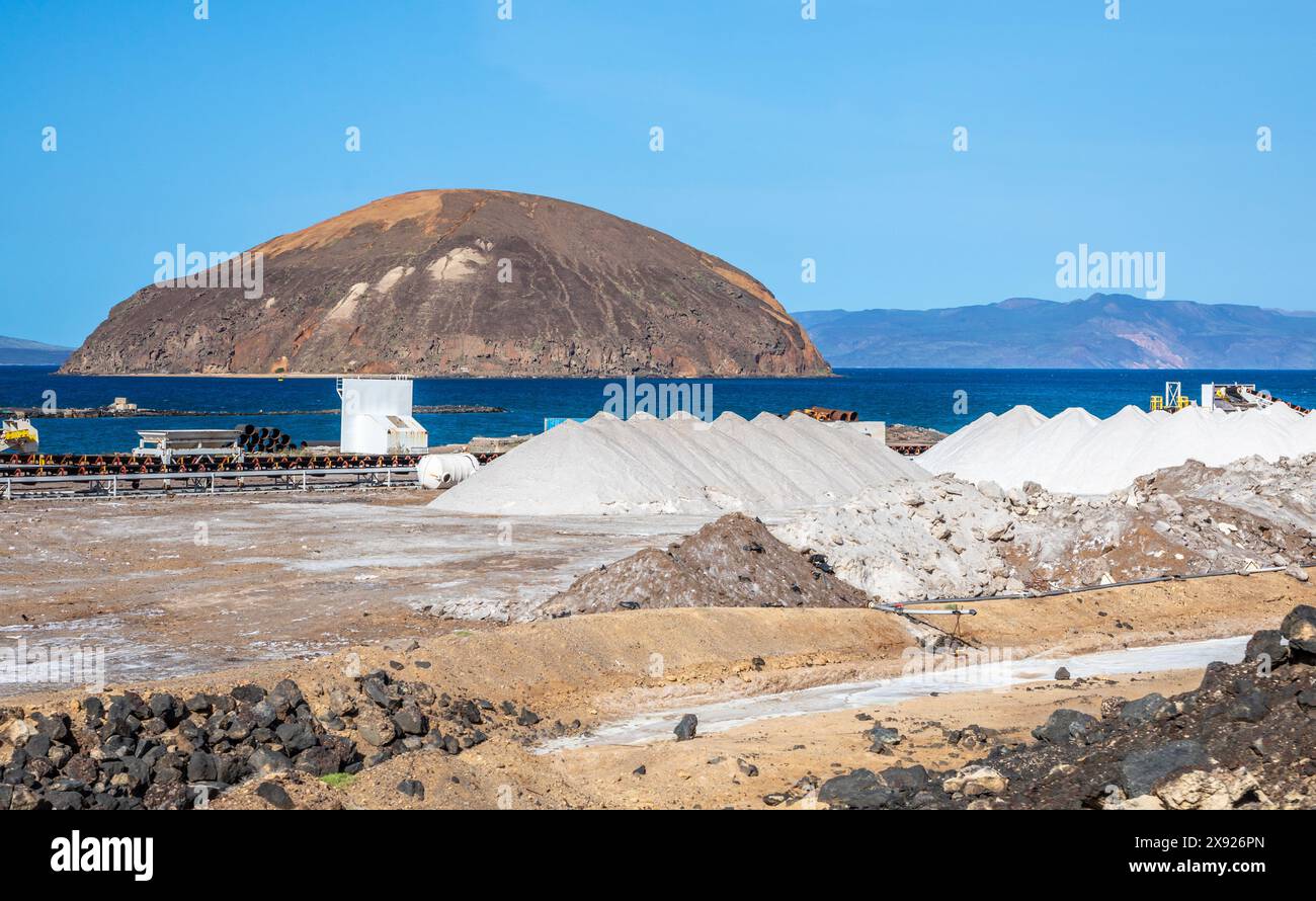 Port de Goubet, salt piles at mines port terminal, with Devil's island ...