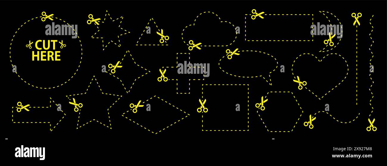 Set of scissors with cut lines. Vector collection of speech bubble ...