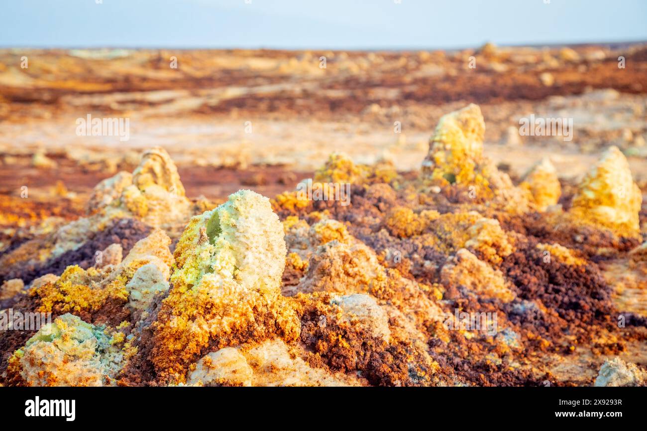 Sulphur minerals forms with volcanic landscape of Danakil Depression ...