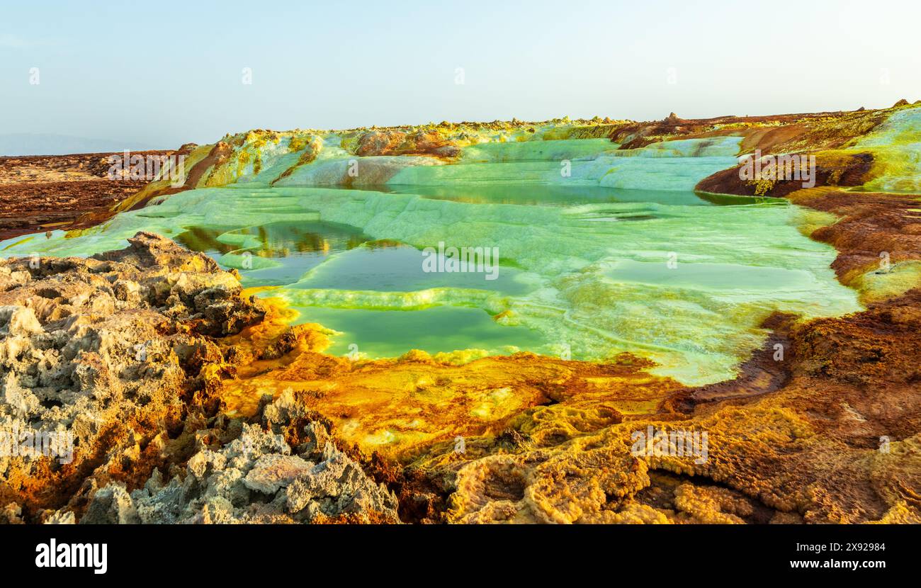 Colorful volcanic landscape with toxic lake terraces and sulphur ...