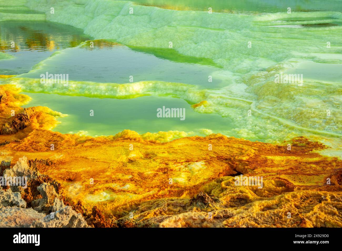 Colorful volcanic landscape with toxic lakes and sulphur minerals ...