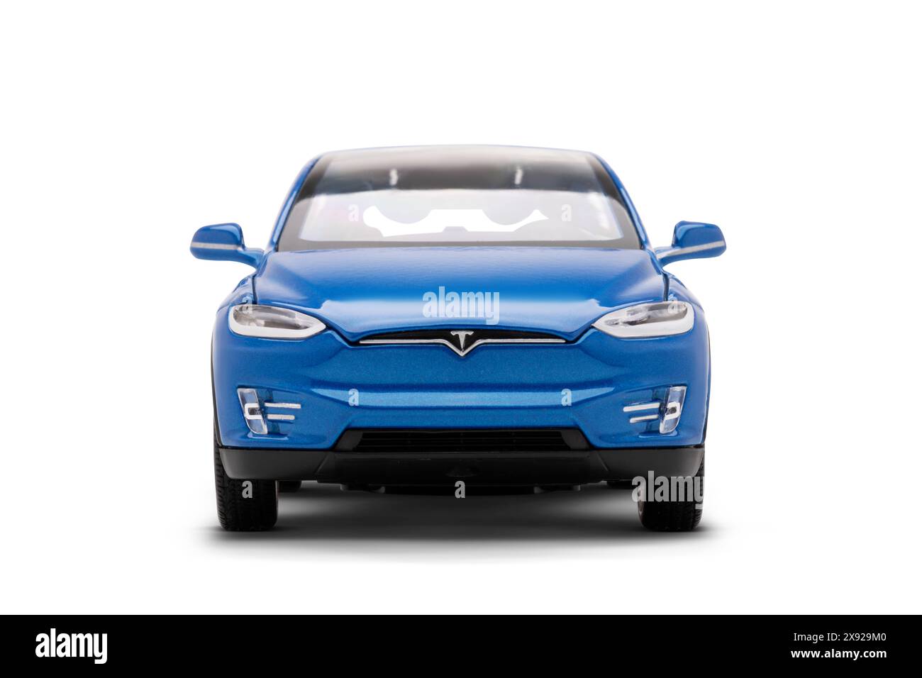 Izmir, Turkey - May 28 2024: Front view of a blue Tesla Model toy car ...