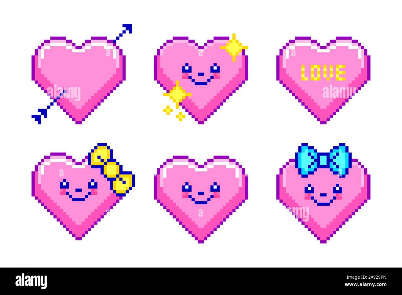 Set of hearts in pixel art style on white background Stock Vector Image ...