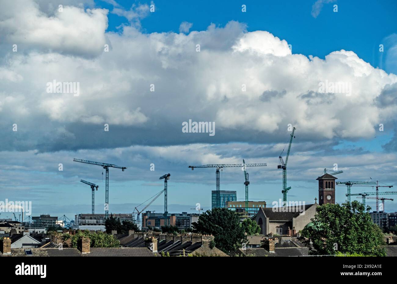Construction cranes over the skyline of the East Wall area and the ...
