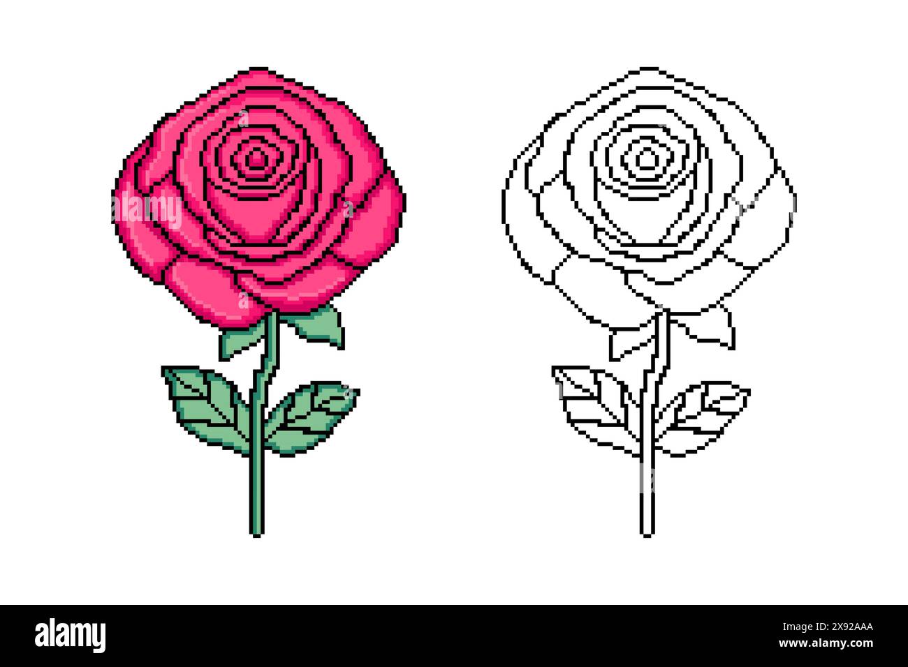 Rose flower in pixel art style on white background Stock Vector Image ...
