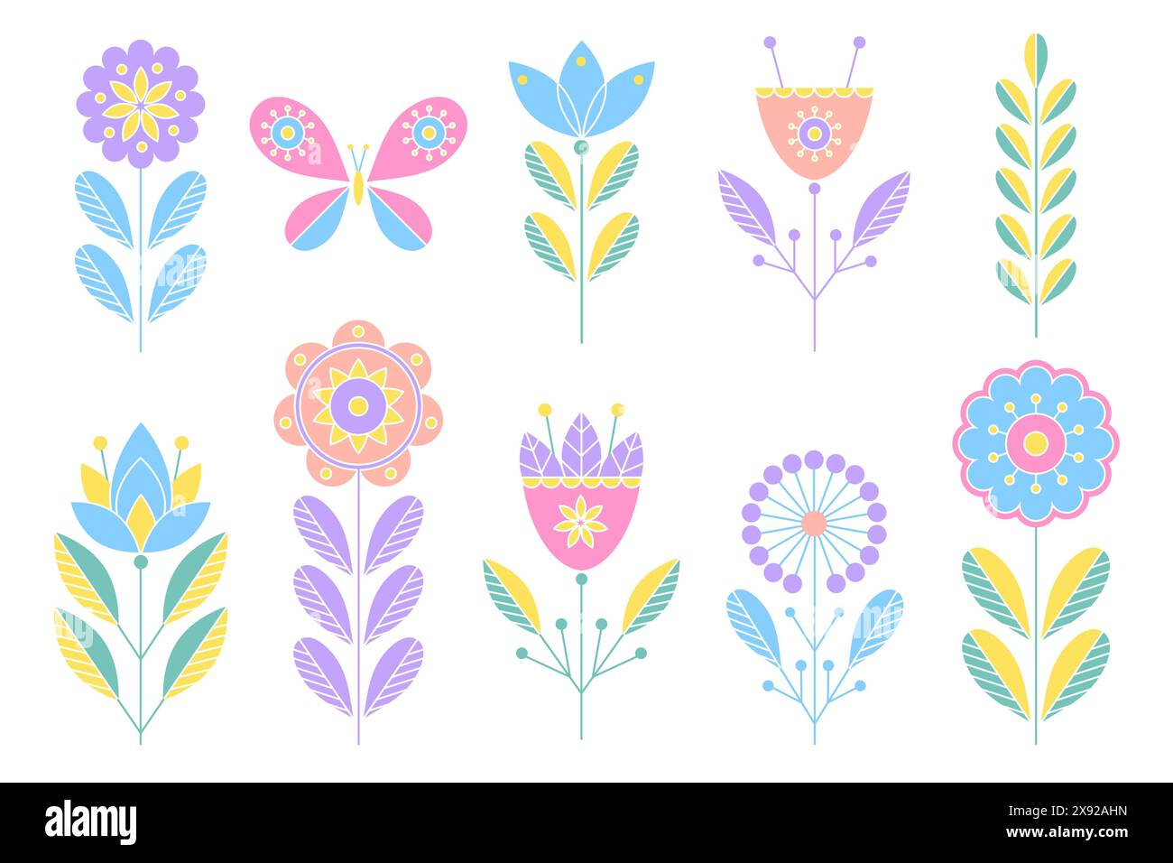 A set of linear style flowers to create different designs Stock Vector ...