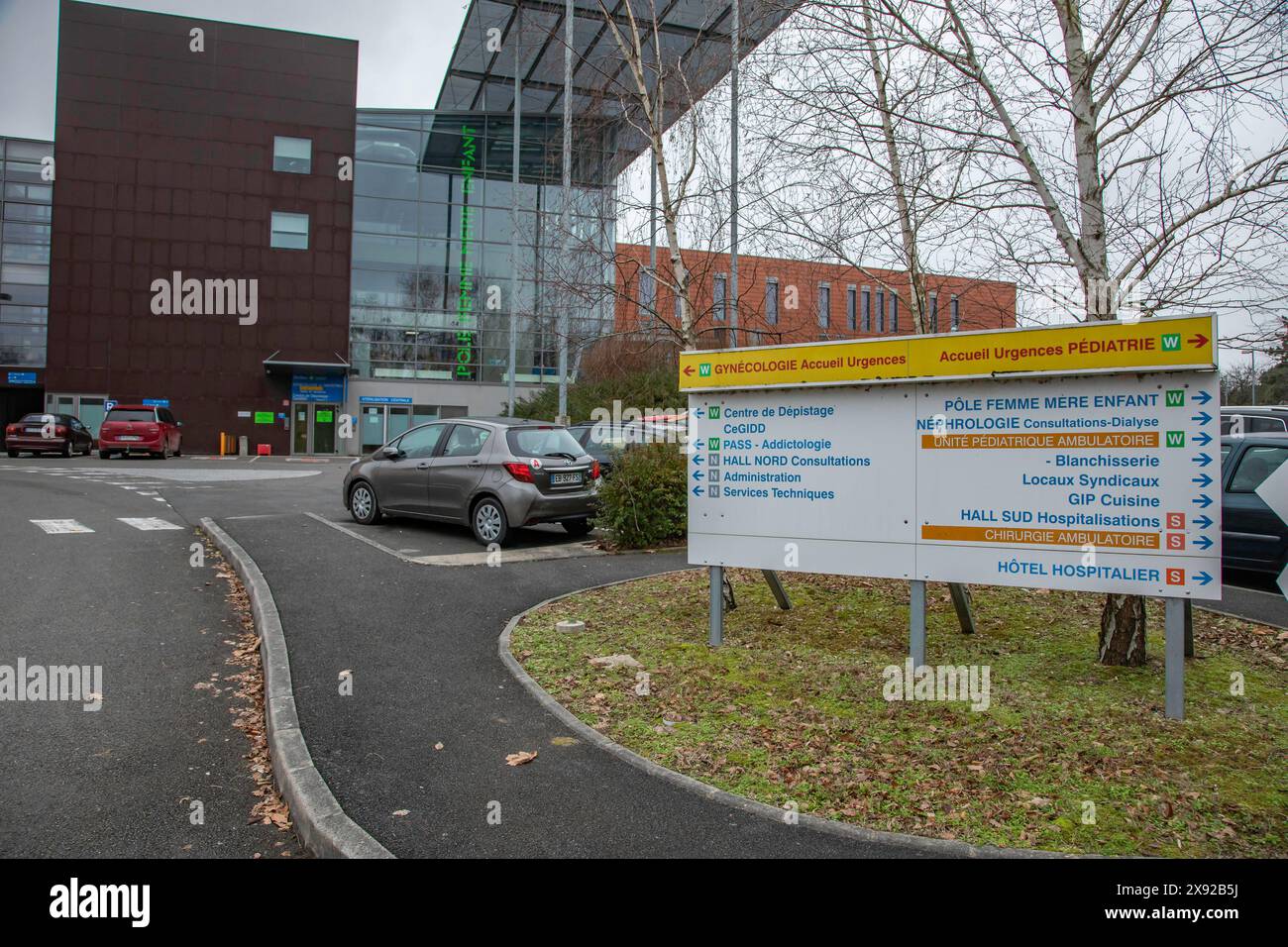 Direction sign for different departments of a hospital center. Hospital ...