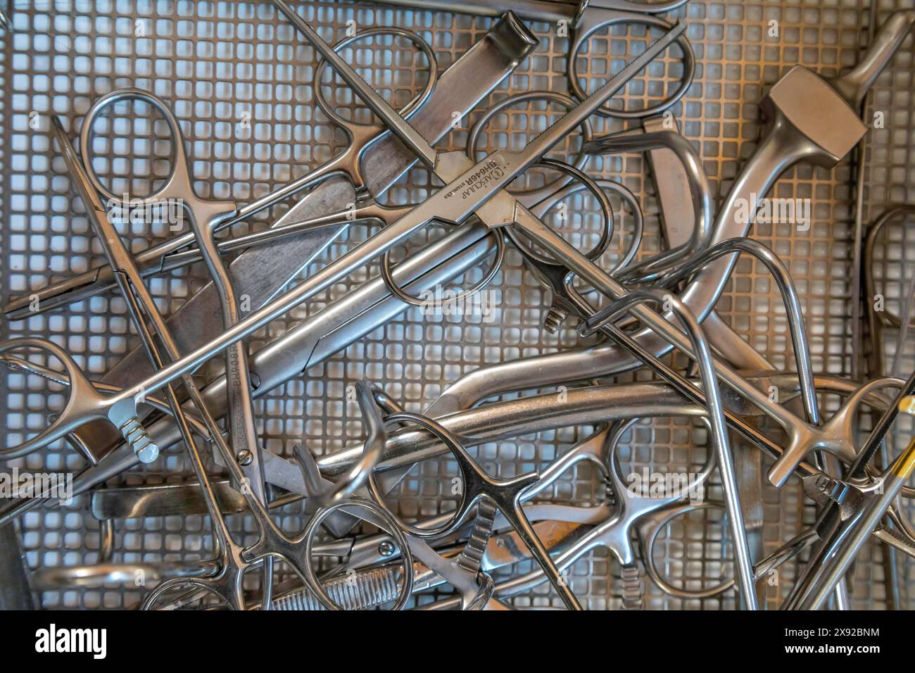 Surgical instruments in tray in washing room before sterilization ...