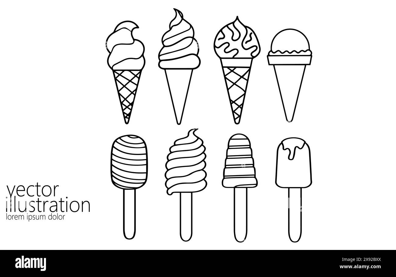 Single continuous one line art ice-cream dessert. Frozen waffle scoop ...