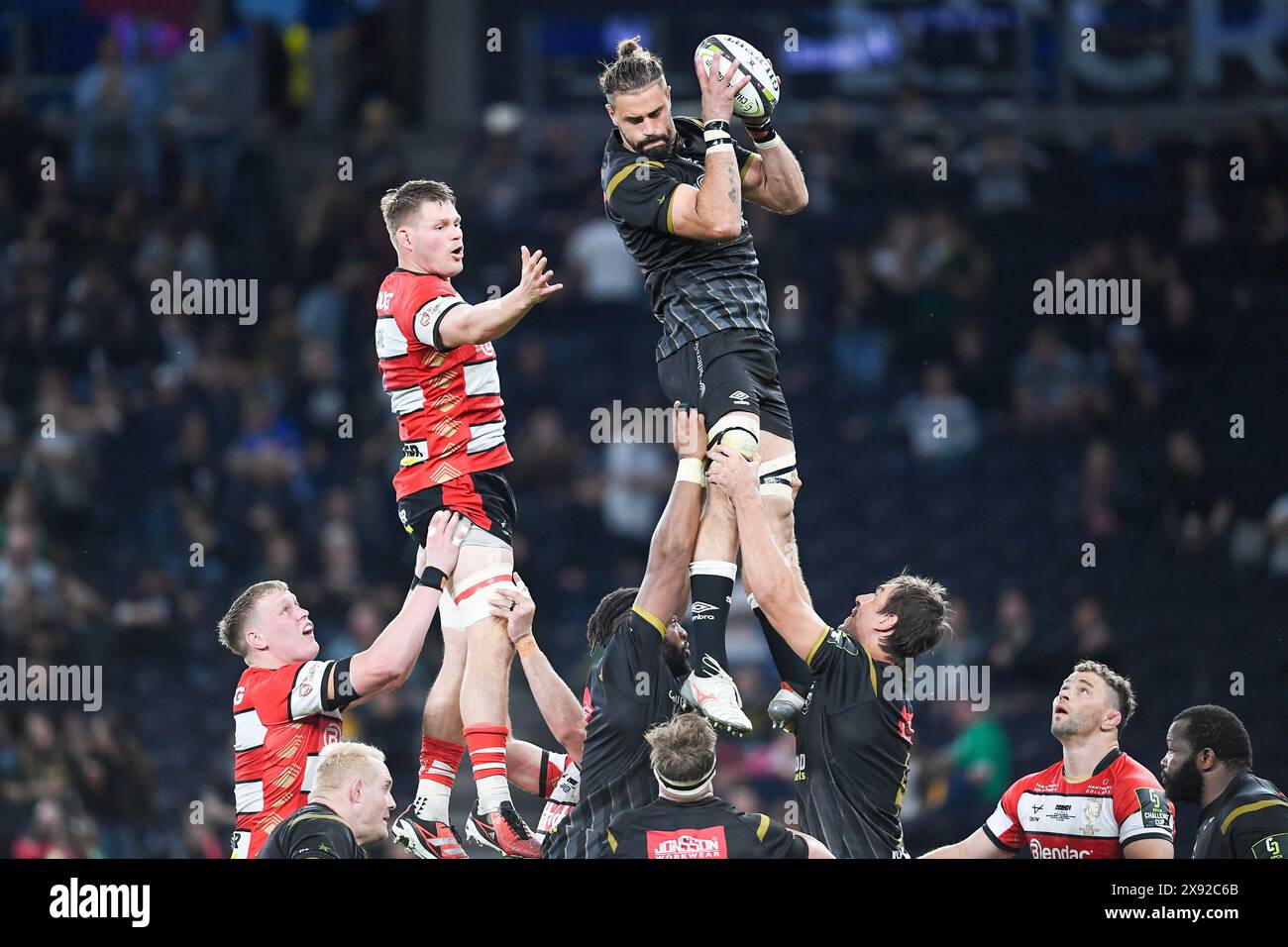 Hollywoodbets Sharks Lock Gerbrandt Grobler (5) takes the line out ball ...