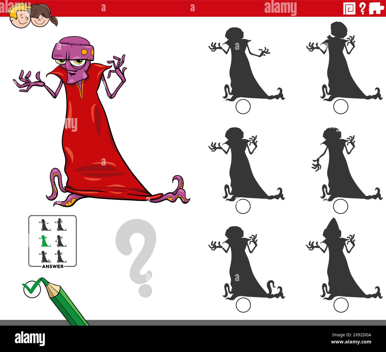 Cartoon illustration of finding the right picture to the shadow ...