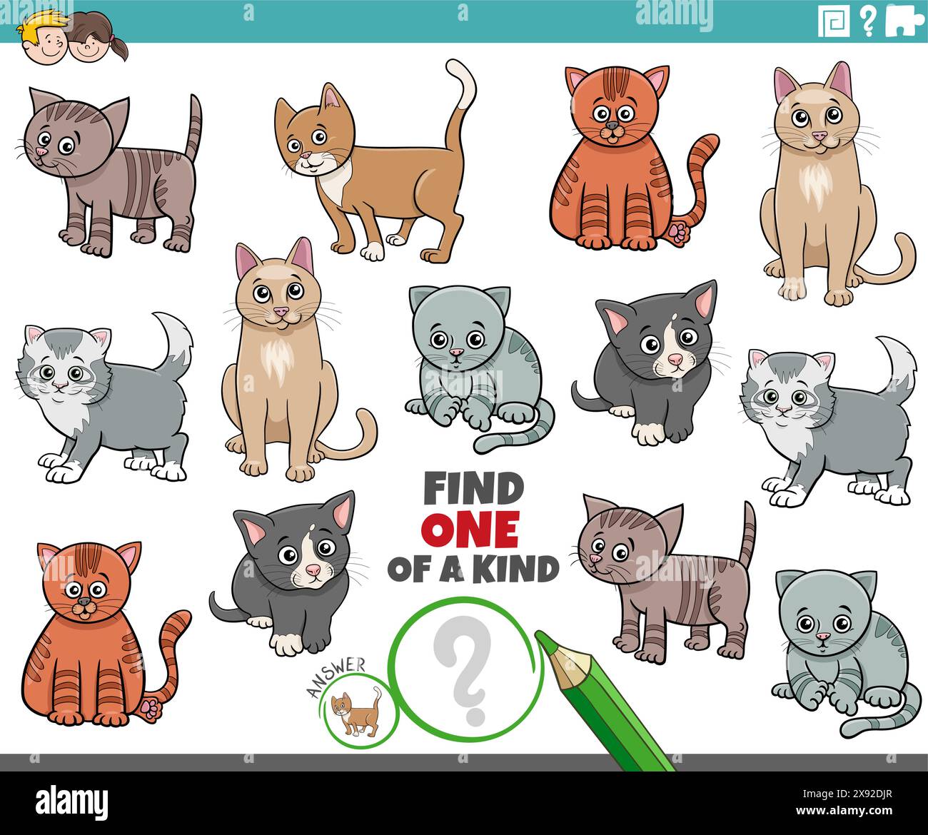 Cartoon illustration of find one of a kind picture educational activity ...