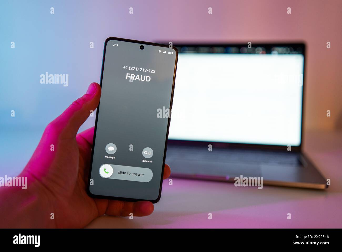 Fraud call on phone. Scam incoming call on cell phone. Spam and junk ...