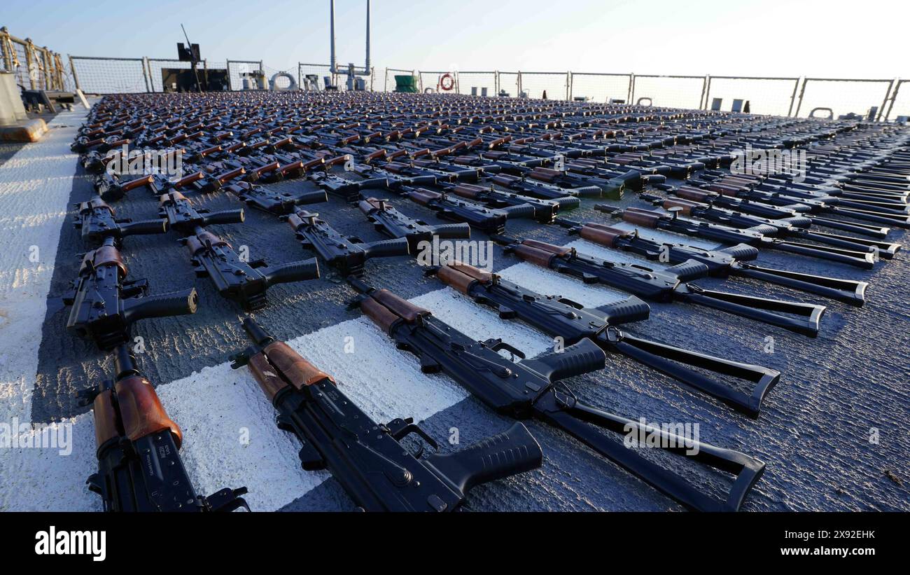January 7, 2023 - Gulf of Oman - Thousands of AK-47 assault rifles sit ...