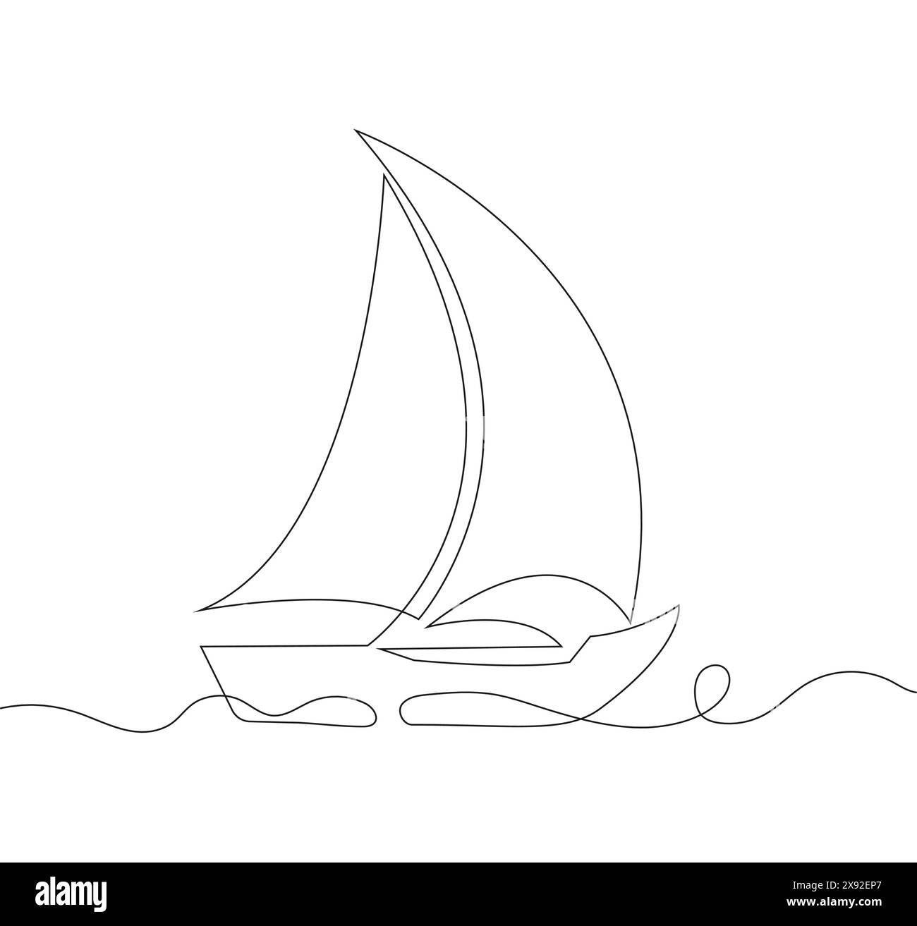 Sailing boat in continuous line drawing style. Black outline of a yacht ...