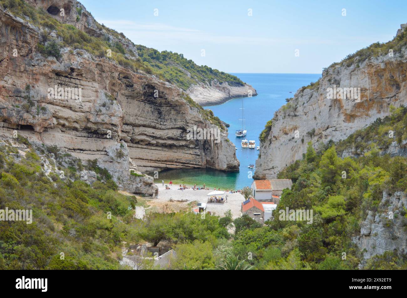 Natural beauty, Stiniva cove surrounded with cliffs at Vis island ...