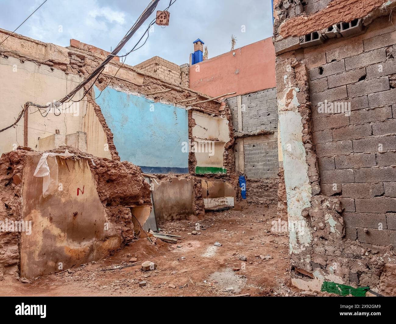Cleared ruins of the building after the earthquake in Marrakech ...
