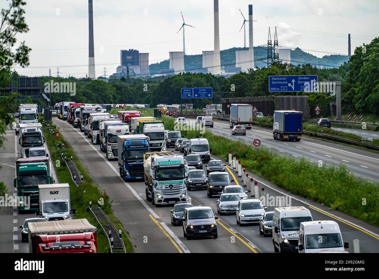 Traffic jam on the highway A2 near Bottrop, behind the Bottrop ...