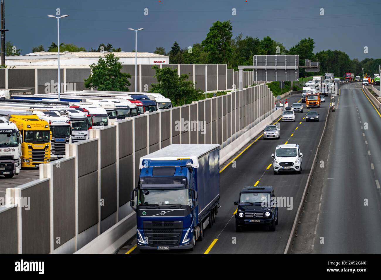 Traffic jam on the A2 highway near Bottrop, before the Bottrop ...