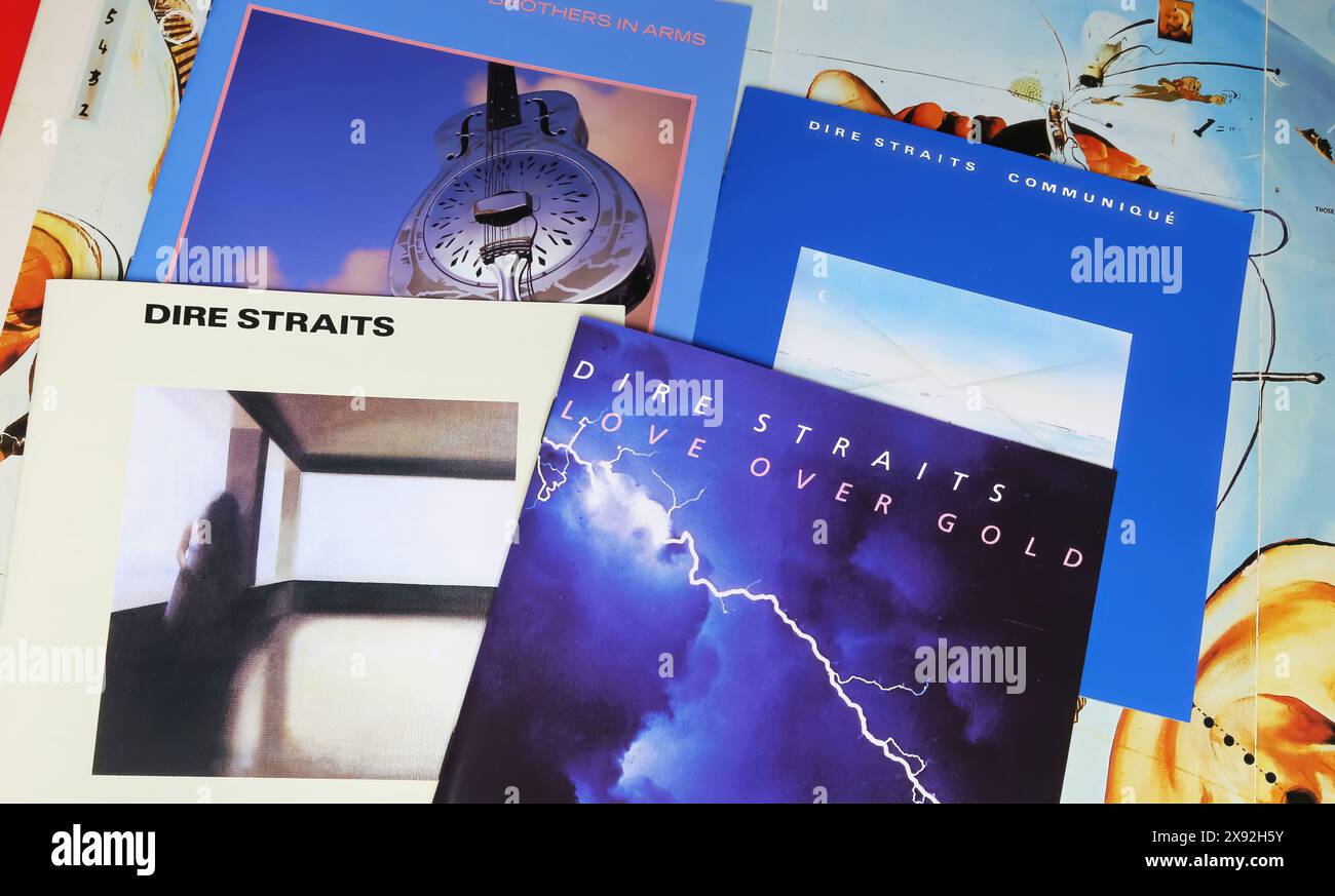 Viersen, Germany - May 9. 2024: Closeup of collection british rock band ...