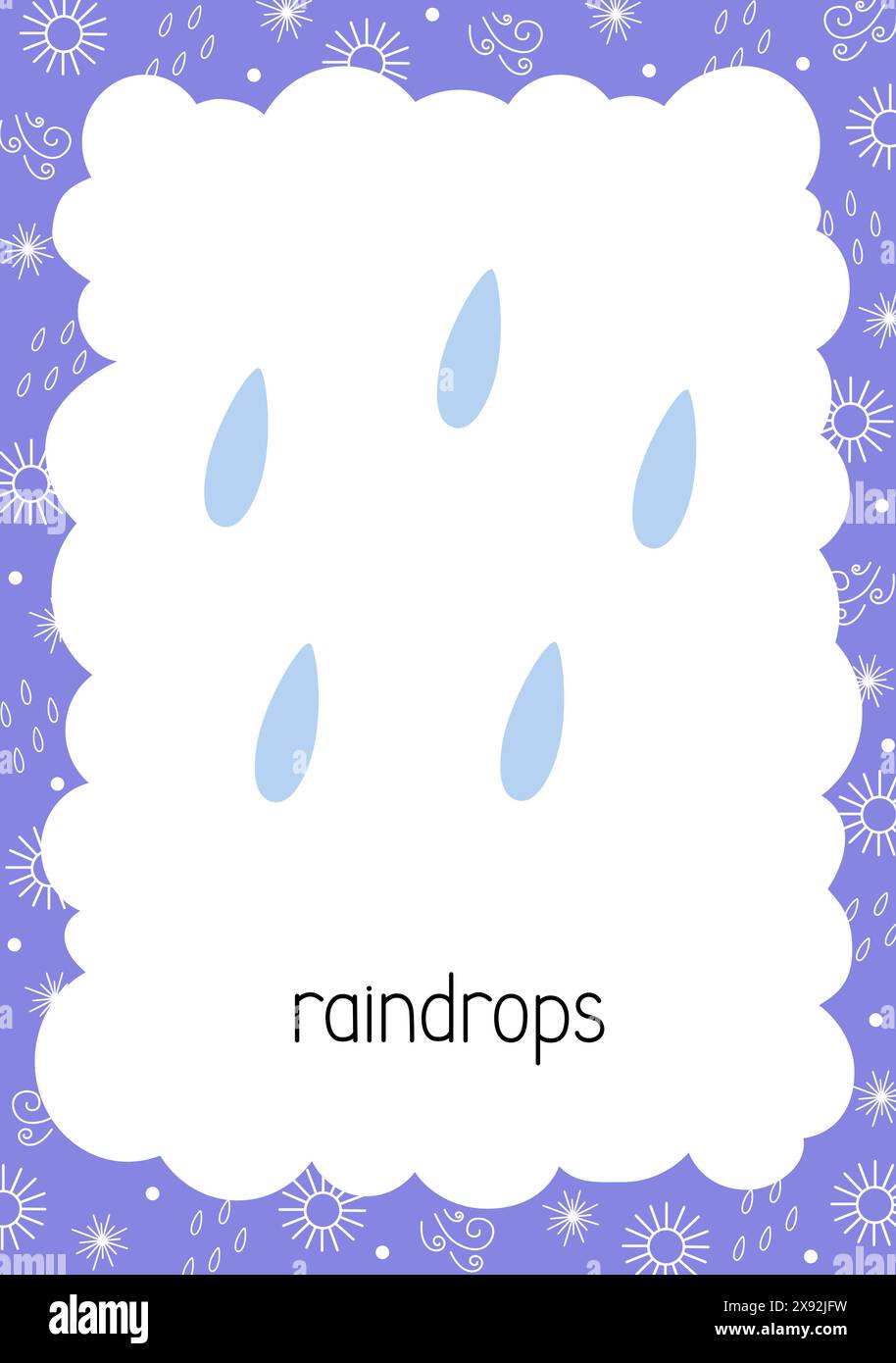 Weather flash card Raindrops topical vocabulary learning printable ...