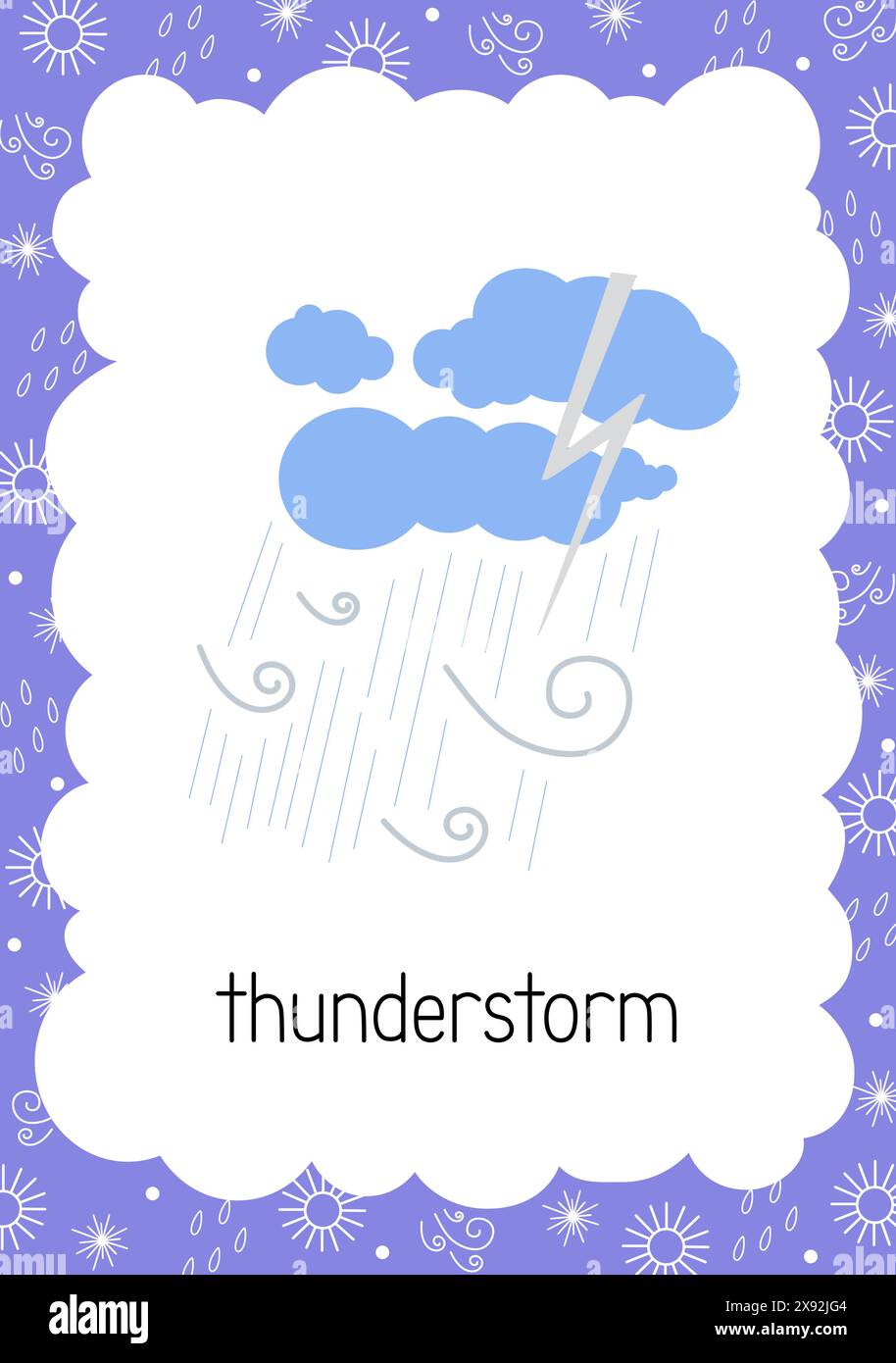 Weather flash card Thunderstorm topical vocabulary learning printable ...