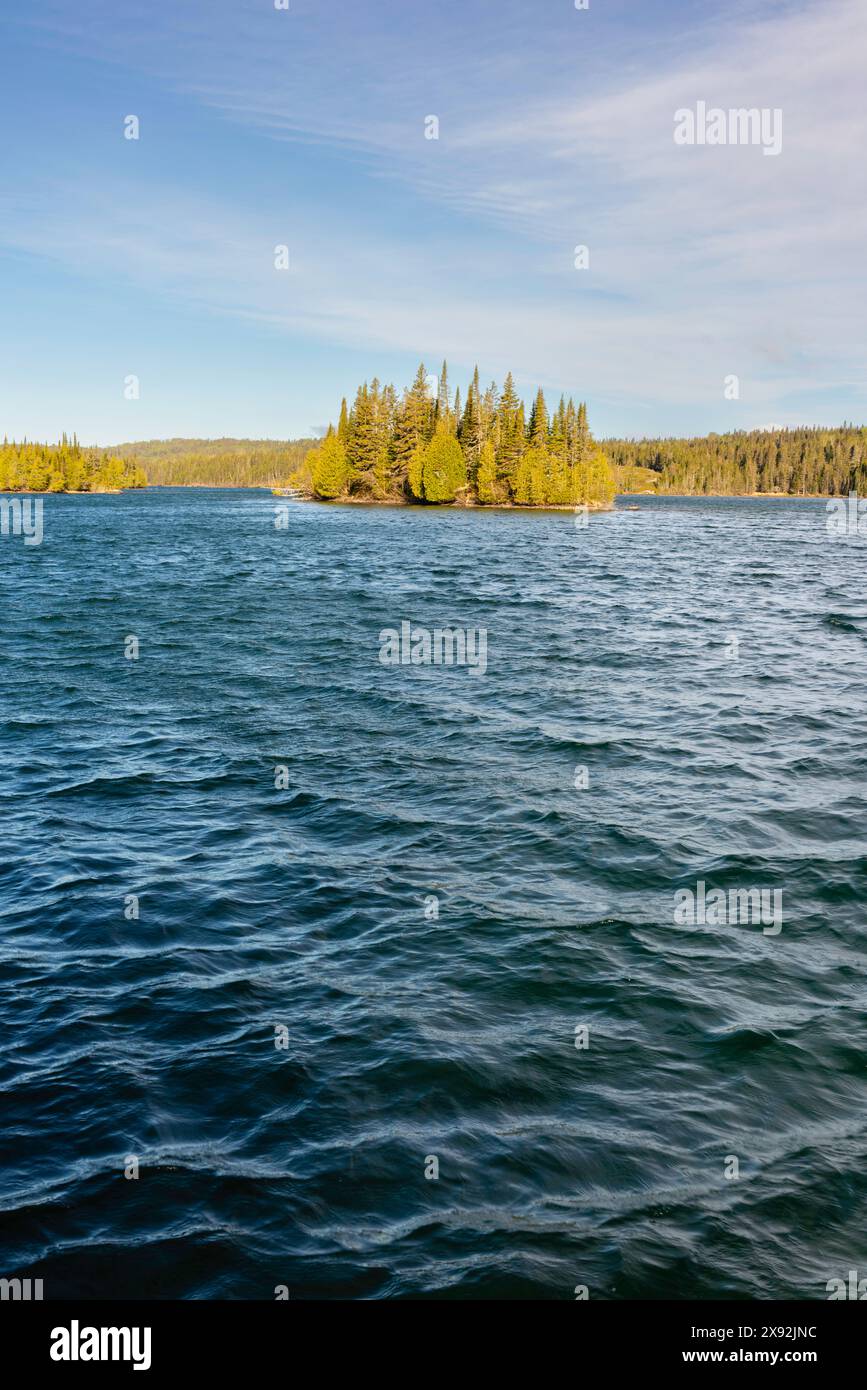 View from a dock at Tobin Harbor along Lake Superior. Isle Royale ...