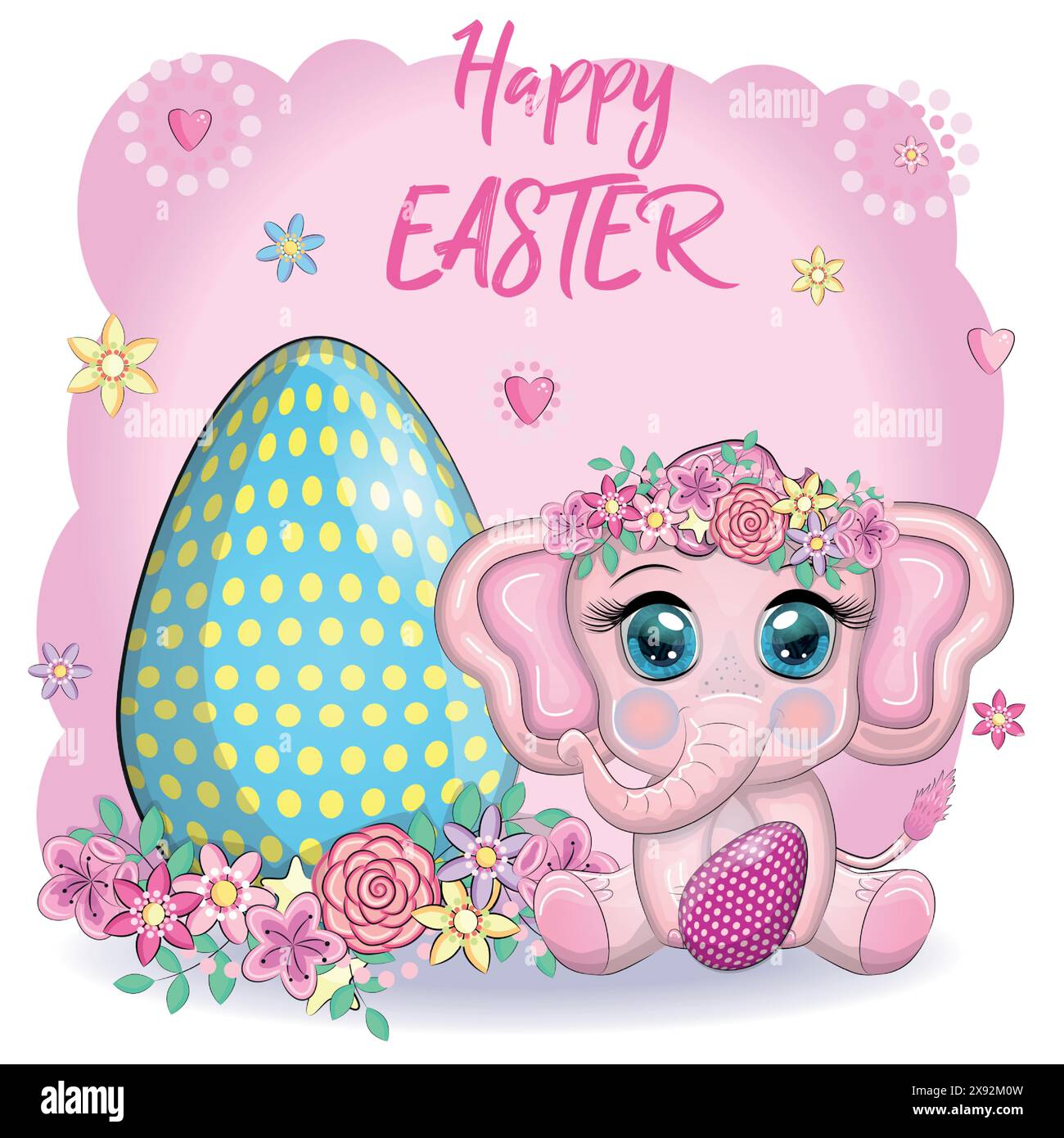 Cute cartoon elephant, childish character with beautiful eyes holding ...