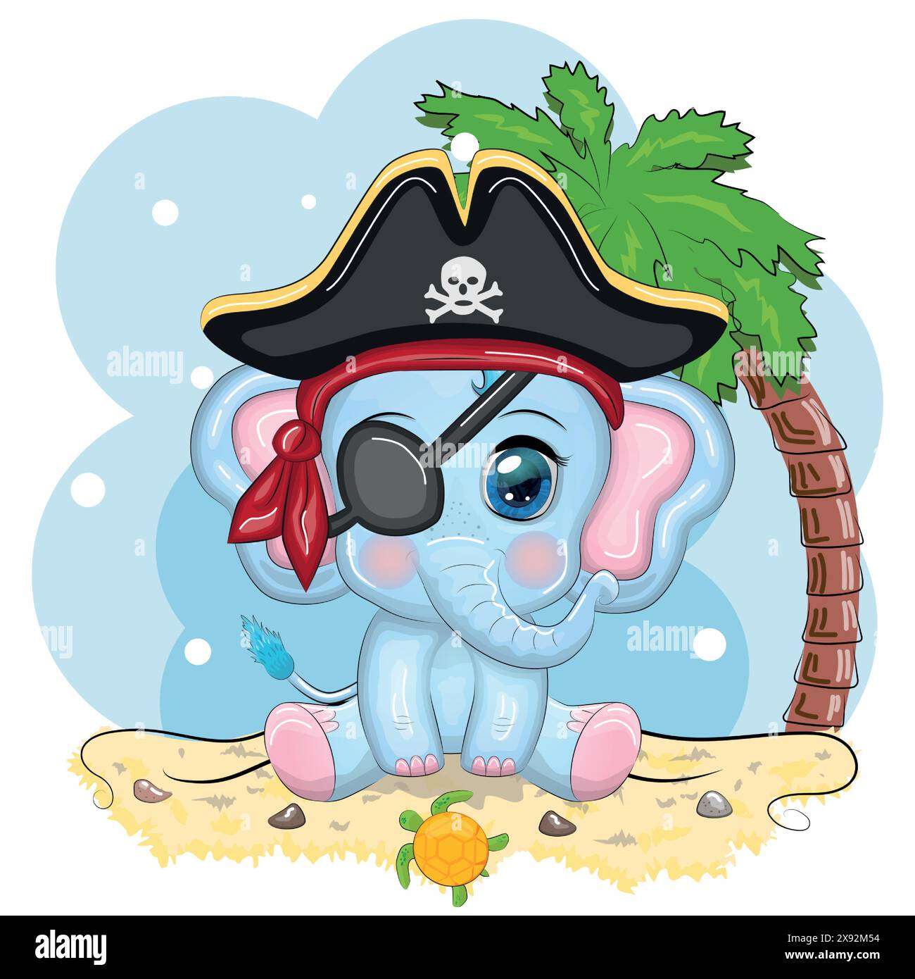 Elephant pirate, cartoon character of the game, wild animal in a ...