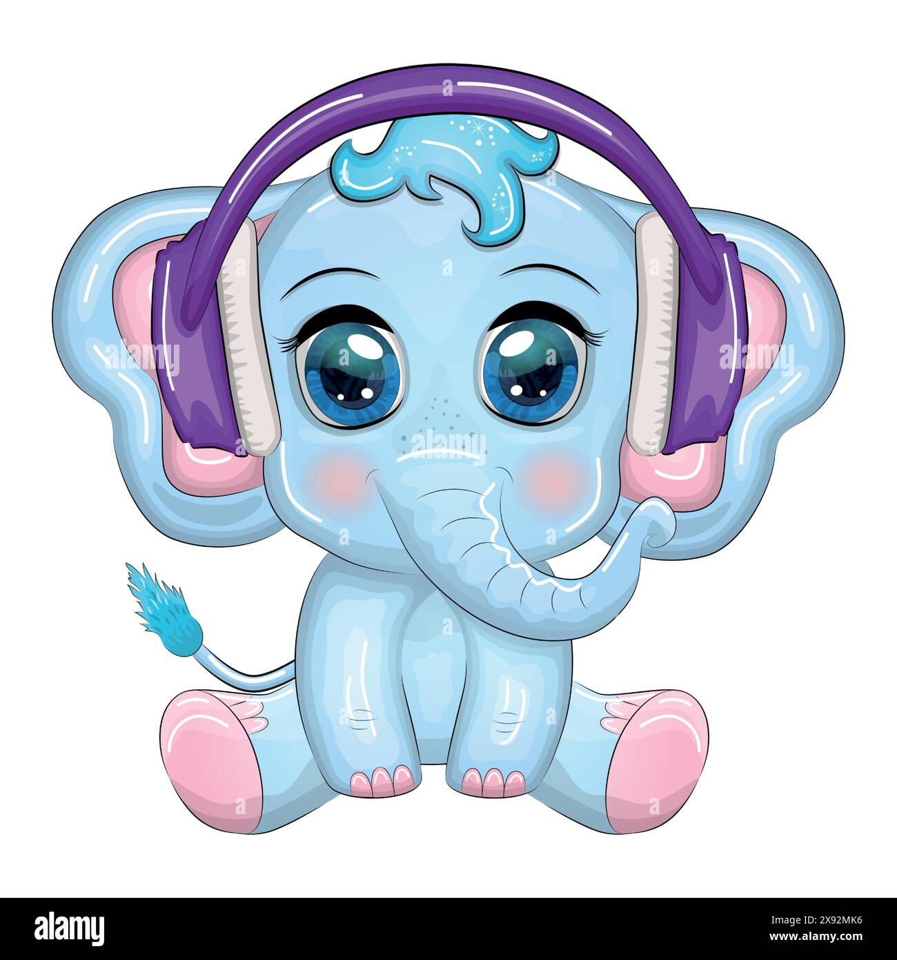 Cute cartoon elephant, childish character with beautiful eyes wearing ...