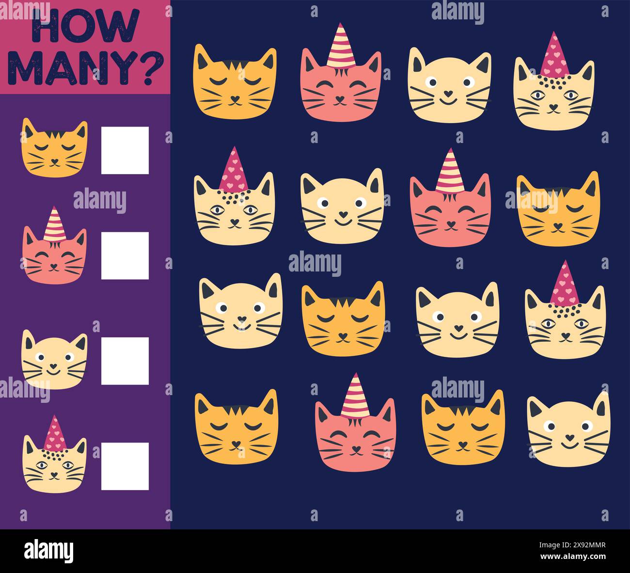 How many Cat, game for children. How many are they game. Count the Cats ...