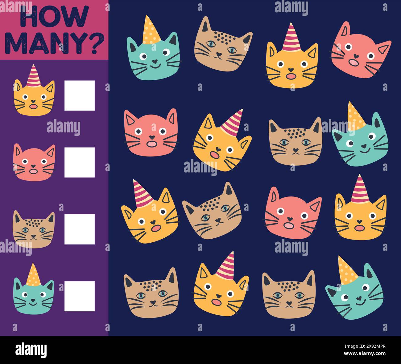 How many Cat, game for children. How many are they game. Count the Cats ...