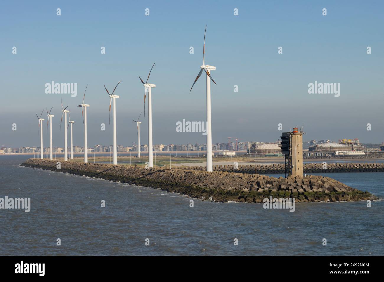 Wind turbines on pier Stock Photo - Alamy