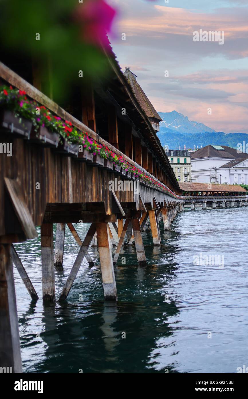 Lucerne, Switzerland. Historic city center with its famous Chapel ...