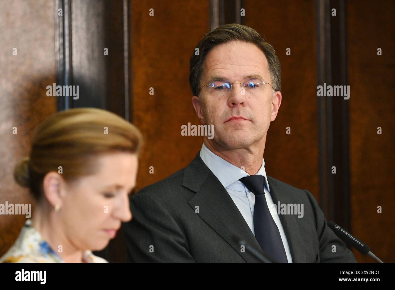 Dutch prime minister Mark Rutte (R) and Danish prime minister Mette ...