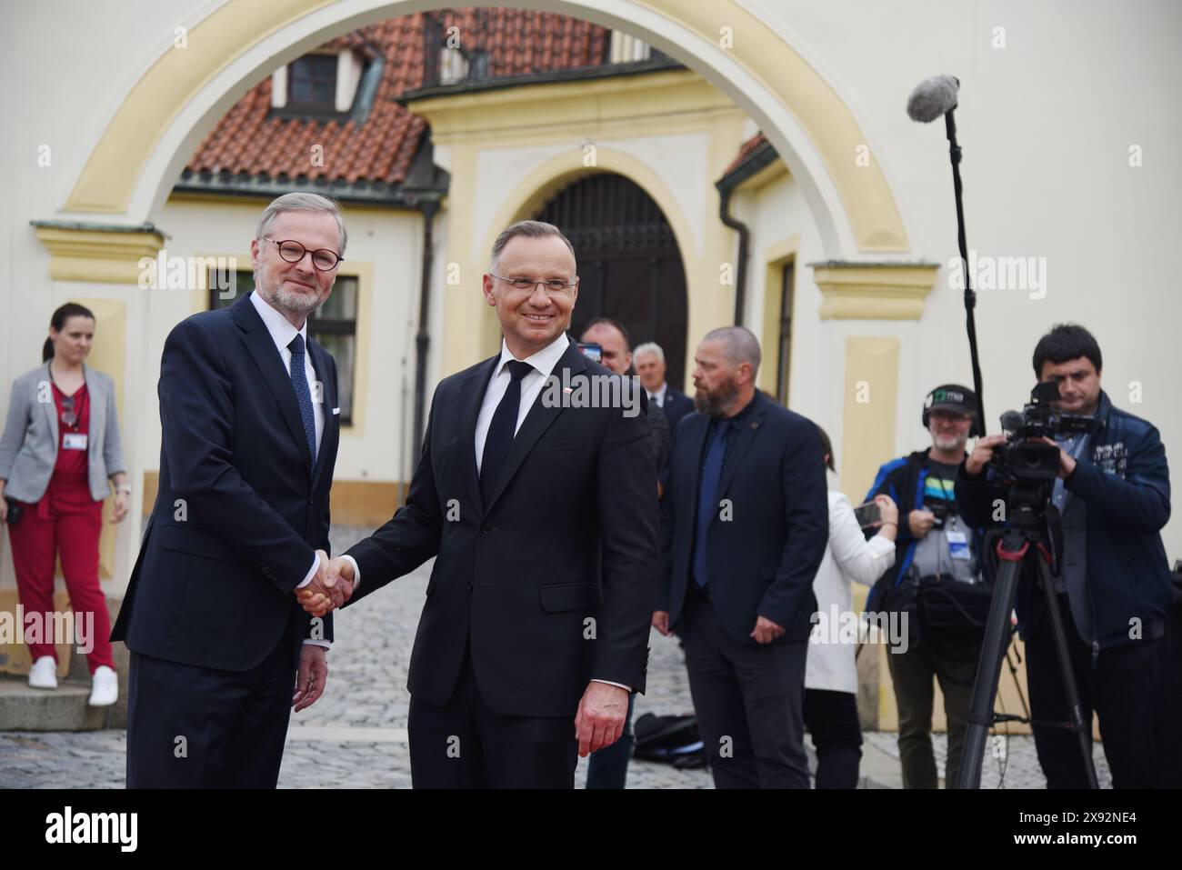 Polish president Andrzej Duda (R) and Czech prime minister Petr Fiala ...