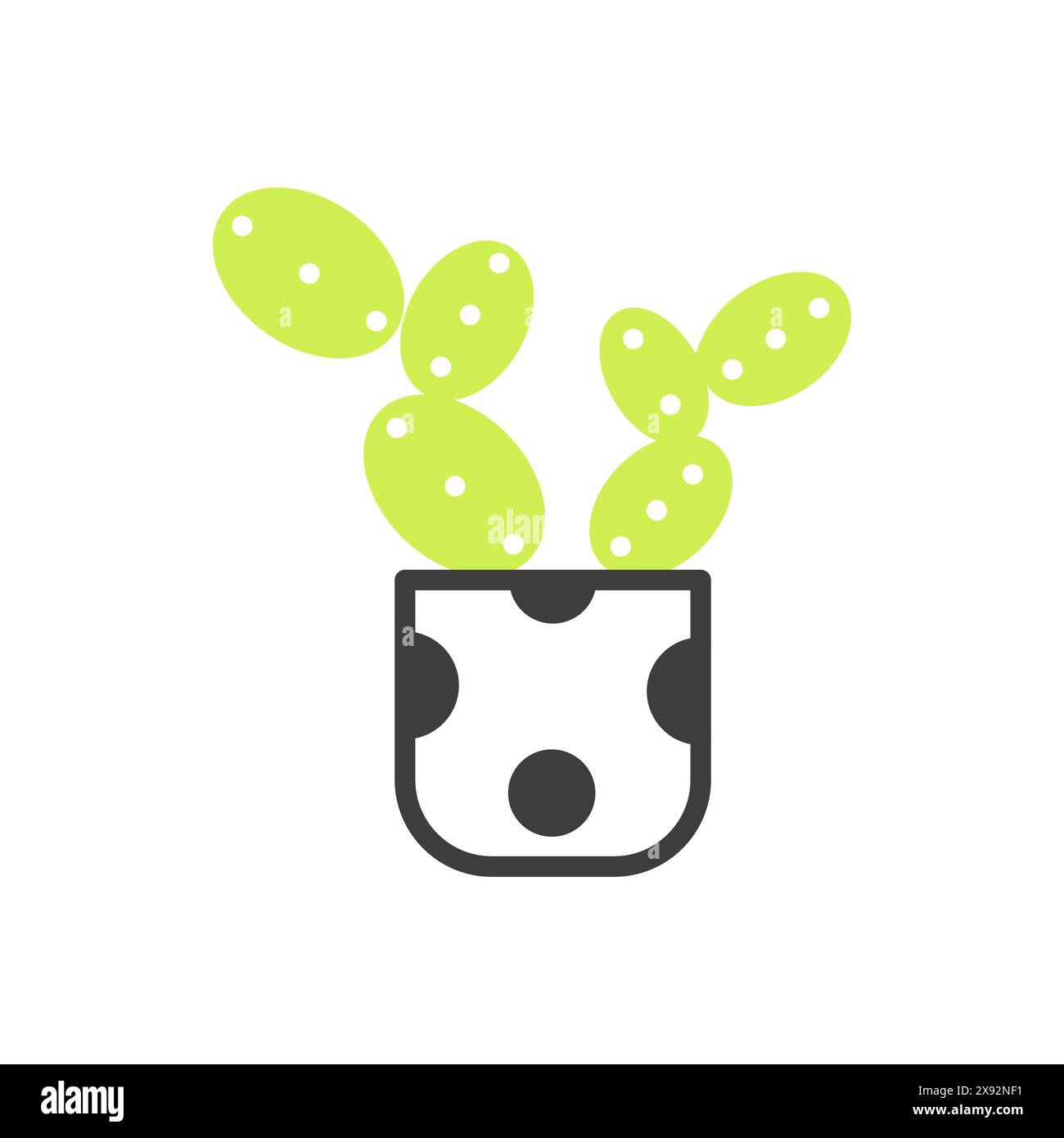 Cactus growing in pot with polka dot pattern, black and green line icon ...