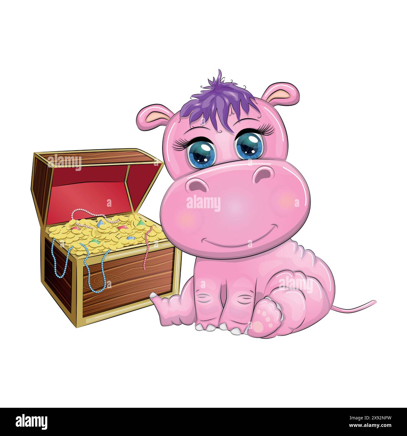 Hippopotamus cartoon character, wild animal with a treasure chest ...