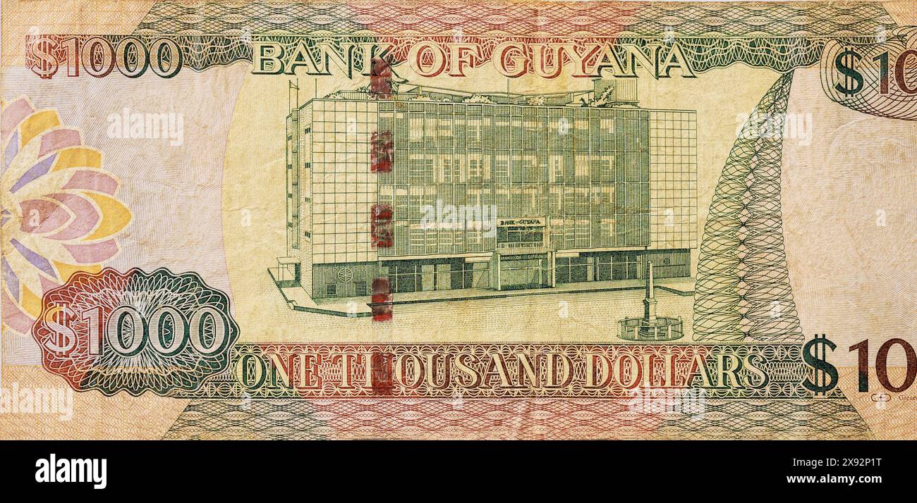 Guyana national currency is bank note in denomination of one thousand ...