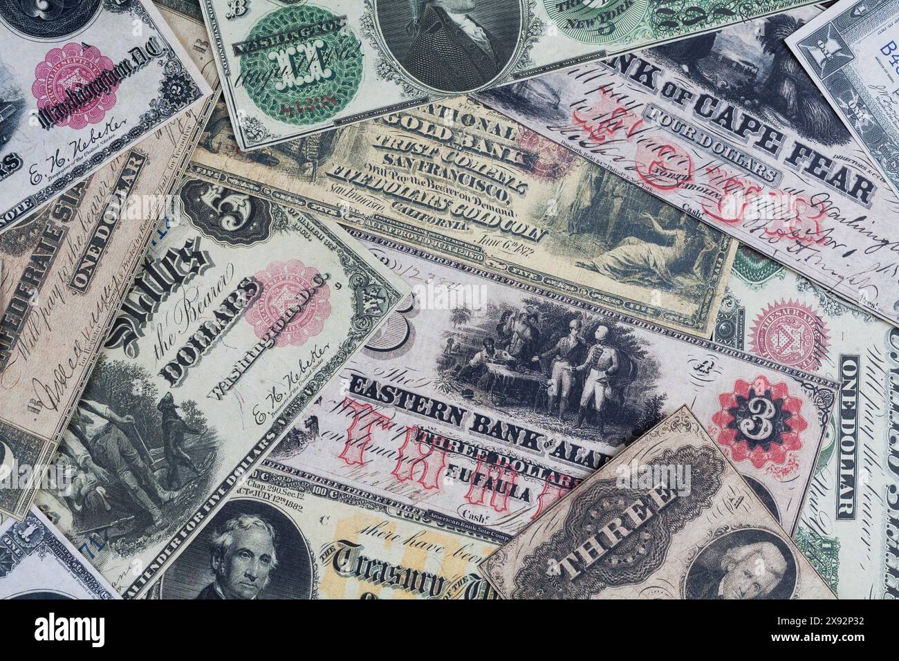Old US dollar banknotes and silver certificates banknotes background ...