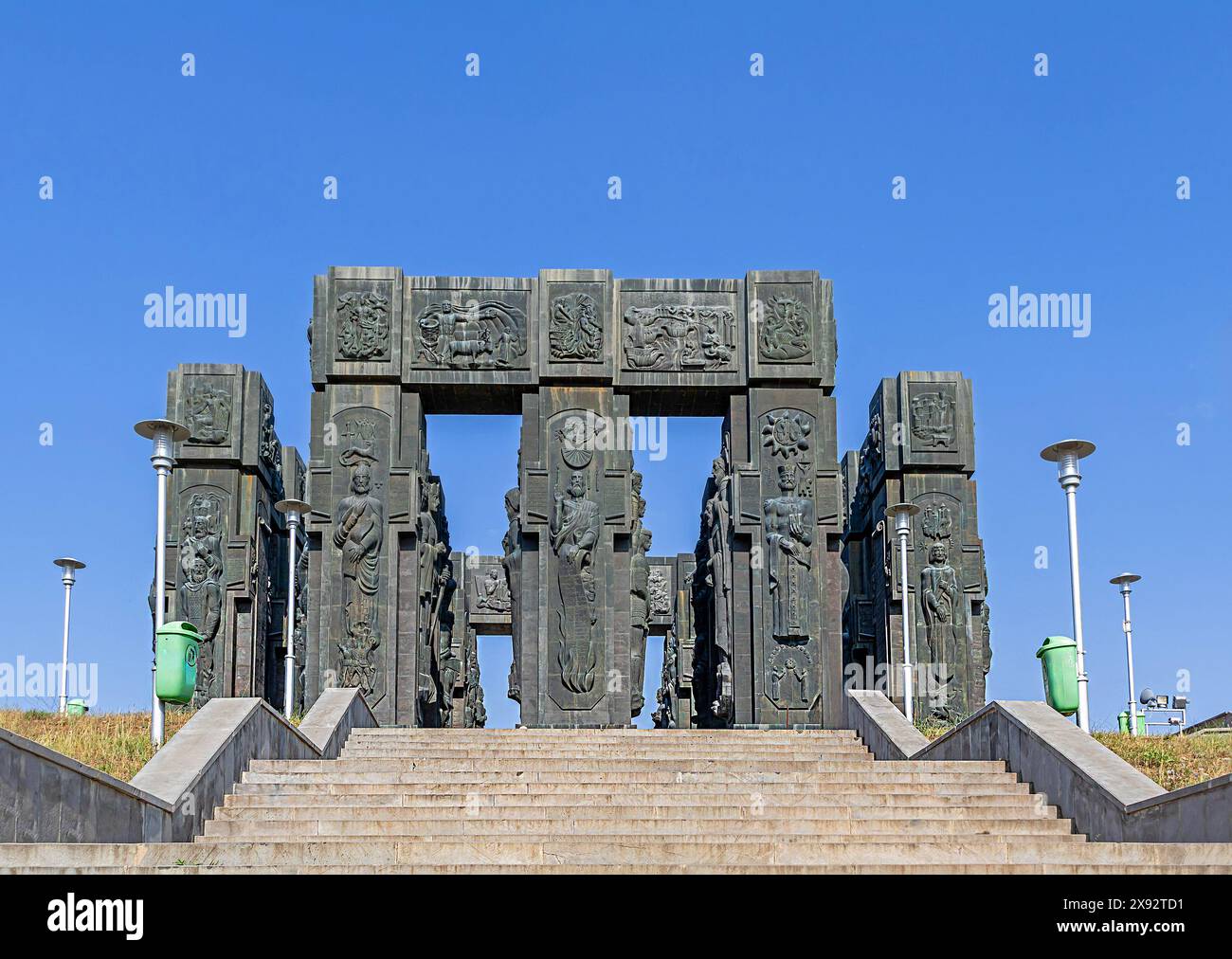Tbilisi, Georgia - August 08, 2023: Landmark stone monuments on top of ...