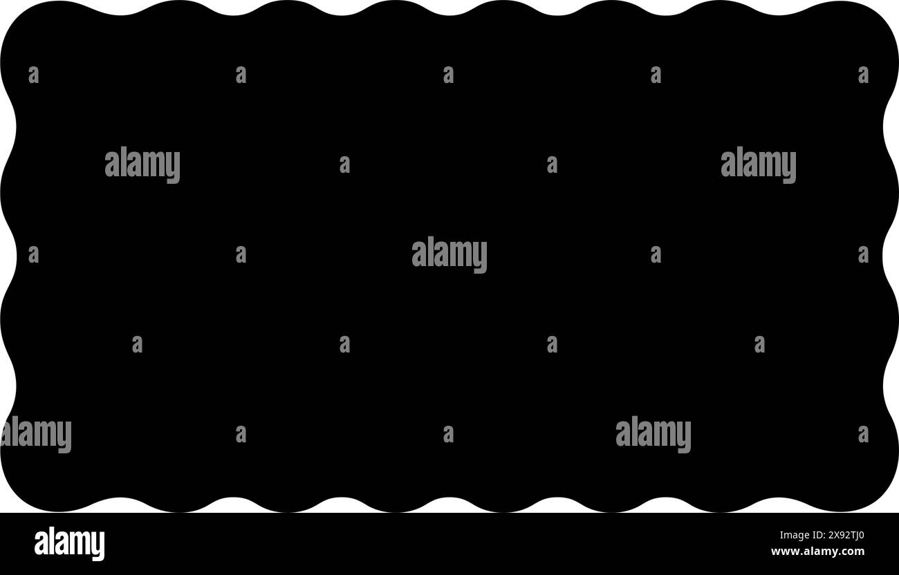 Black rectangle shape with wavy edges. Rectangular form with curvy borders. Empty scalloped text ...