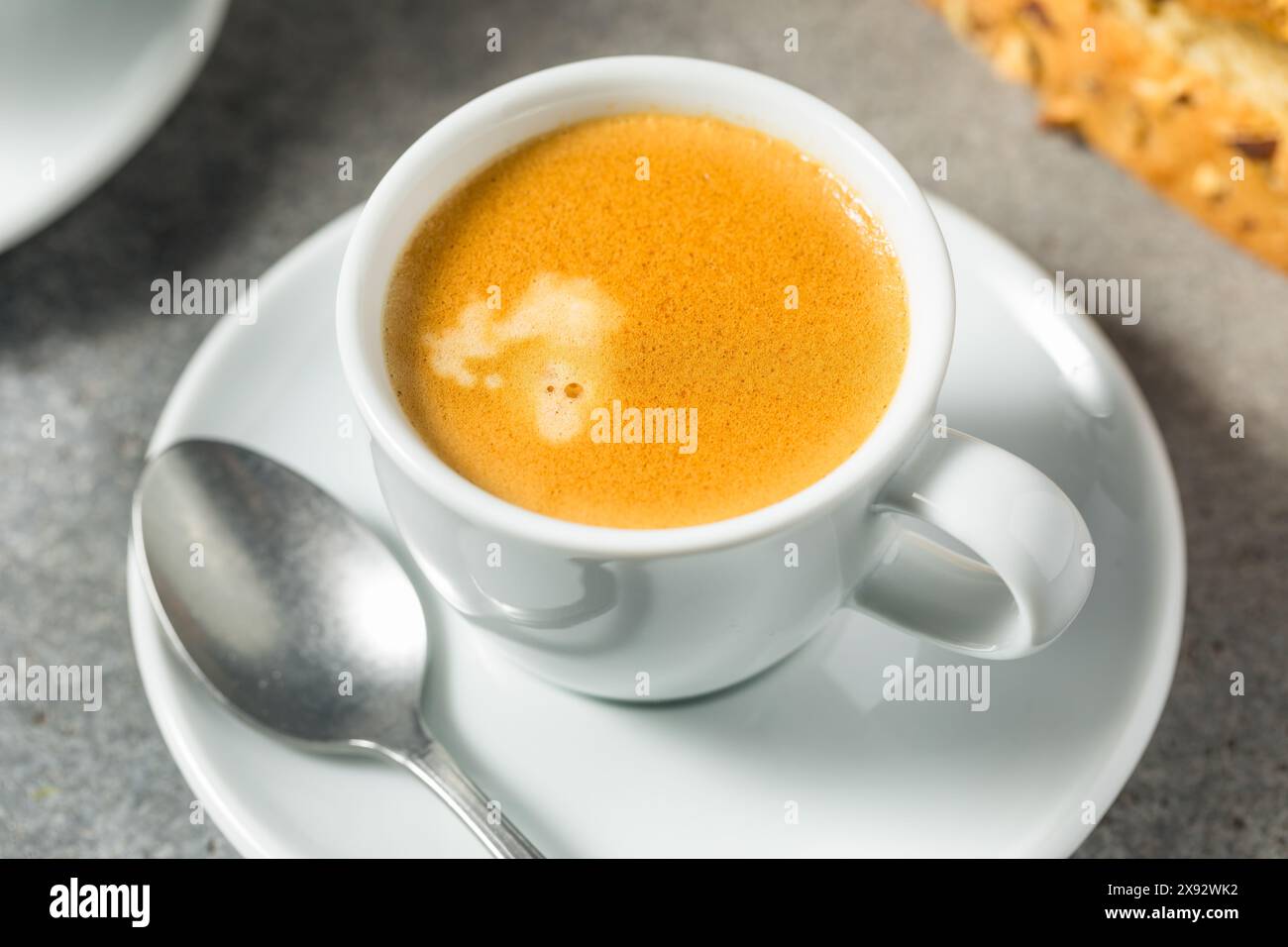 Warm Hot Dark Italian Espresso Coffee Shot in a Cup Stock Photo - Alamy