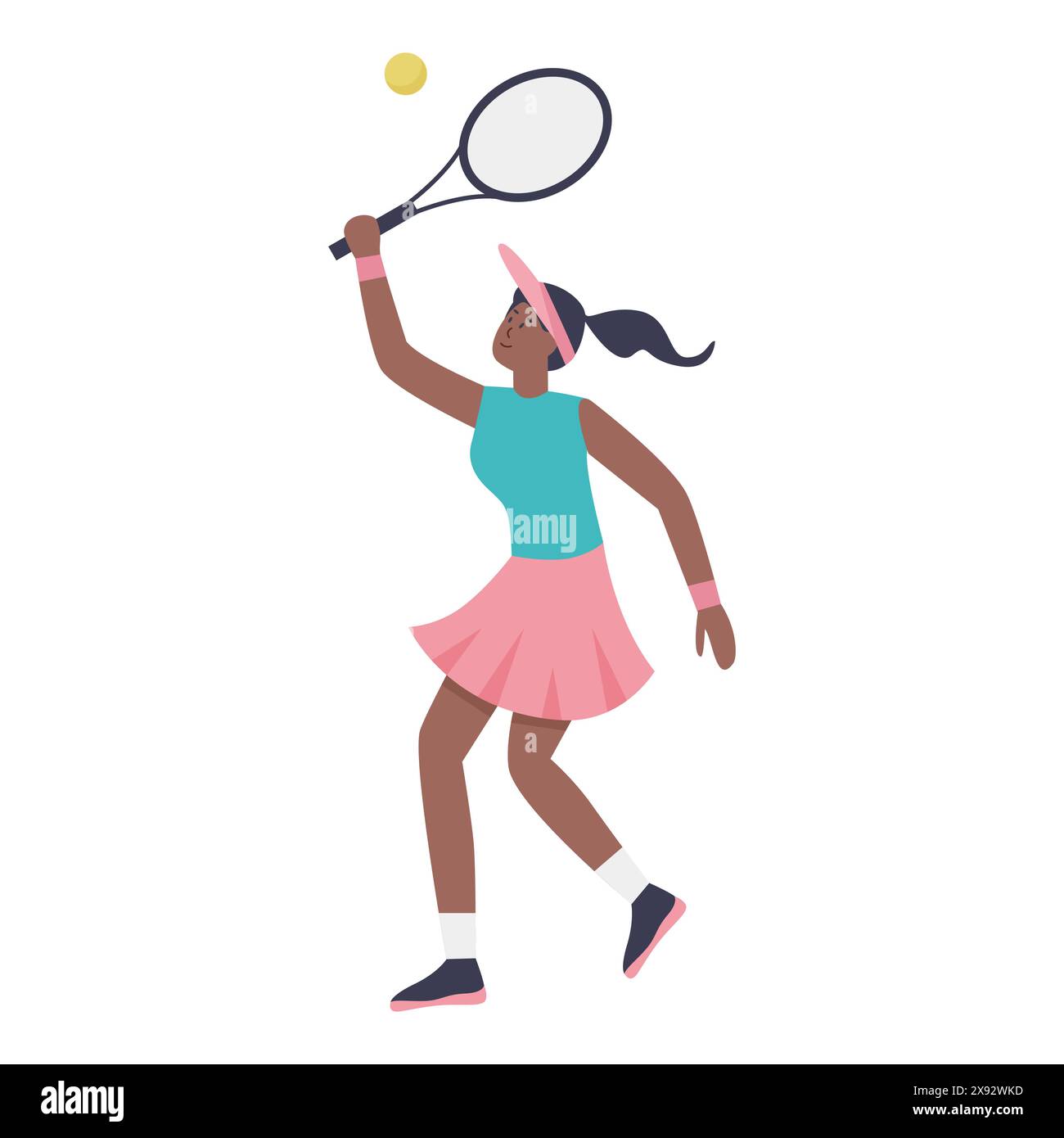 Woman playing tennis, female player training on court with racket ...