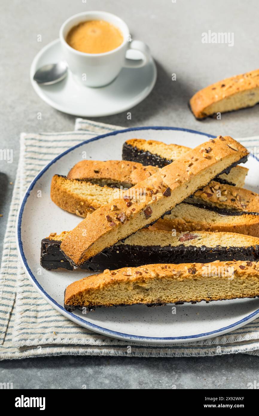 Chocolate and Almond Biscotti Pastry with Espresso Coffee Stock Photo ...