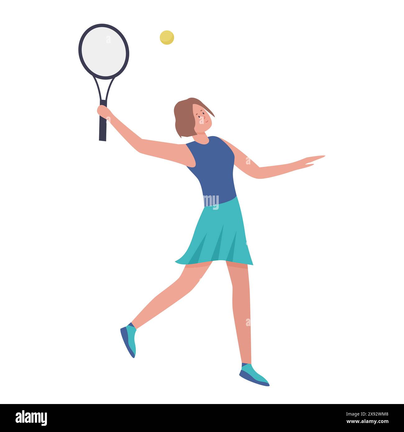 Woman jumping with racket to hit ball at tennis practice vector ...