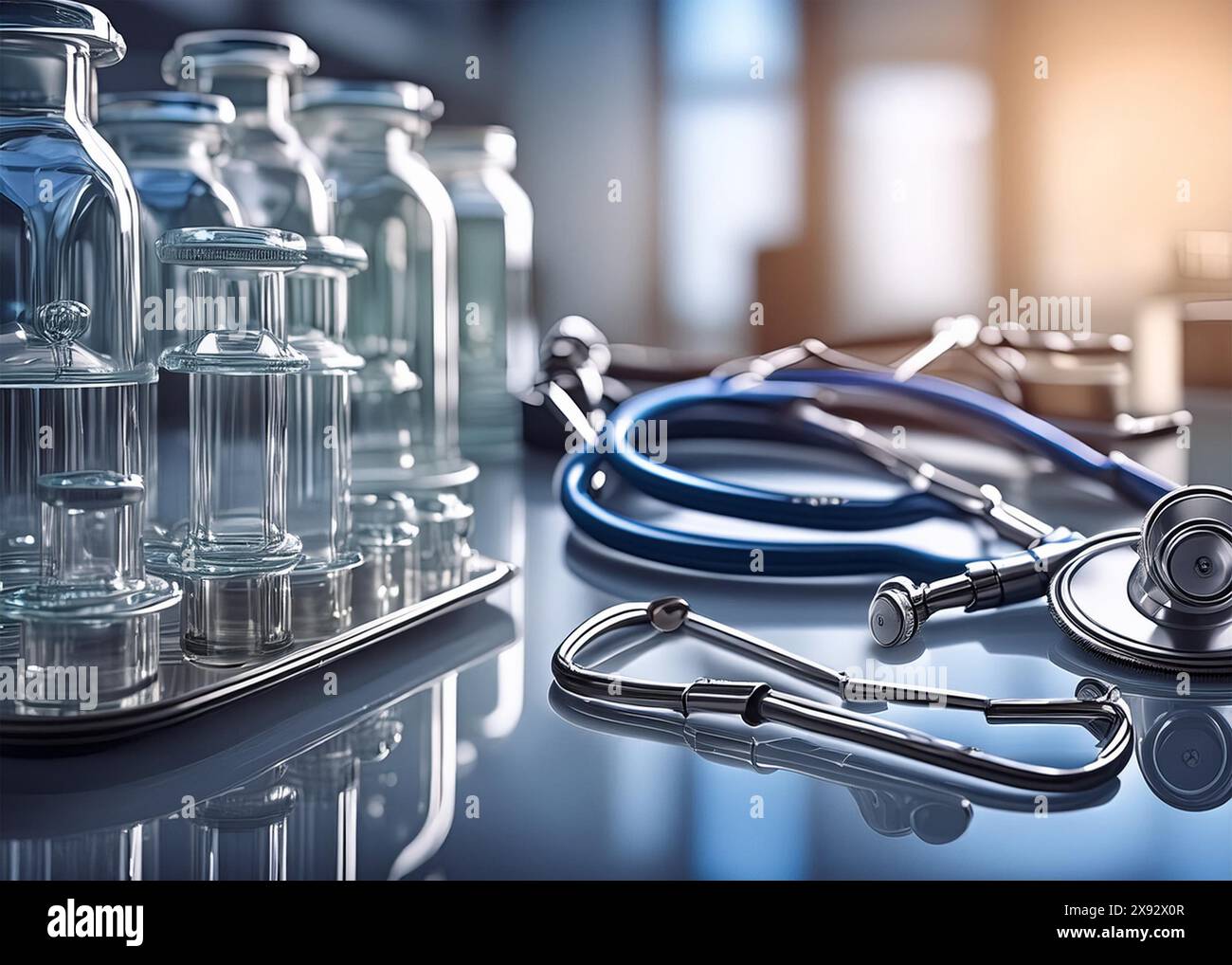 healthcare stethoscope medicine bottles, AI generated Stock Photo - Alamy