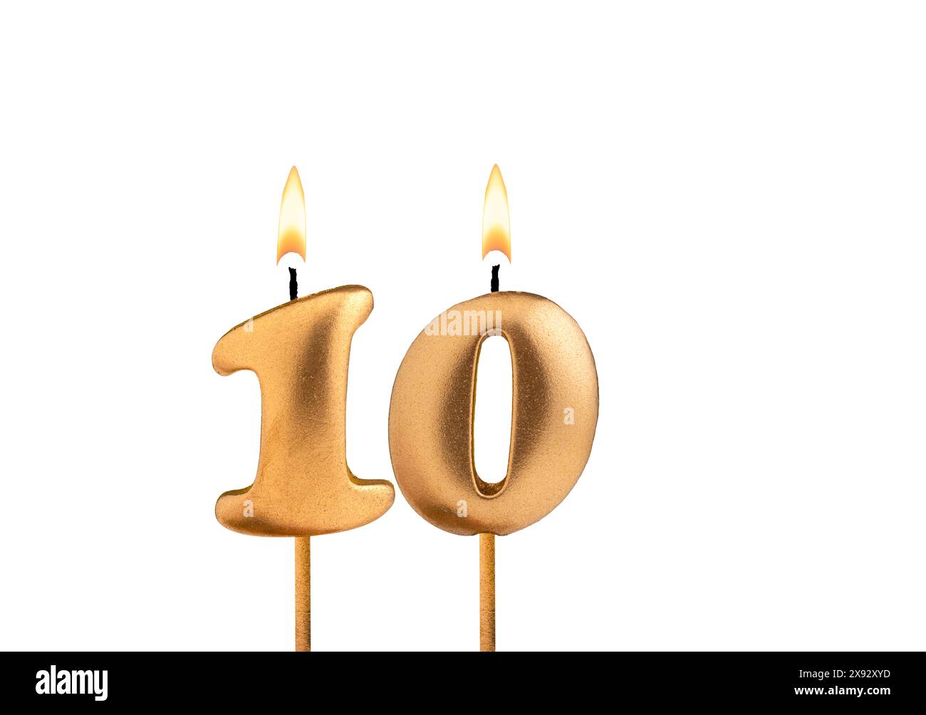 Birthday number 10 - Golden candle on white background Stock Photo - Alamy